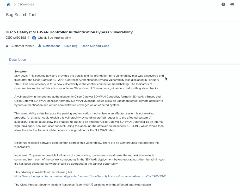 Verify SD-WAN PSIRT with the Check Bug Applicability Tool - Cisco