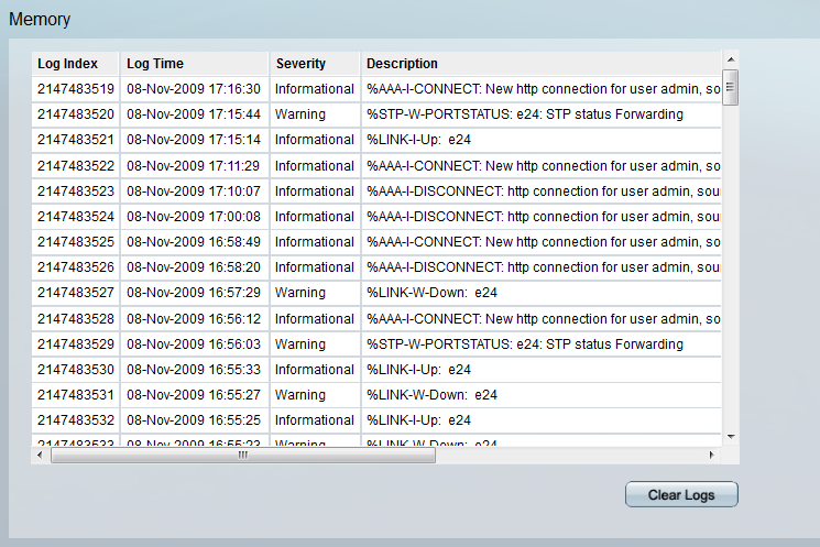 View the Device Memory Logs on SFE/SGE Managed Switches - Cisco