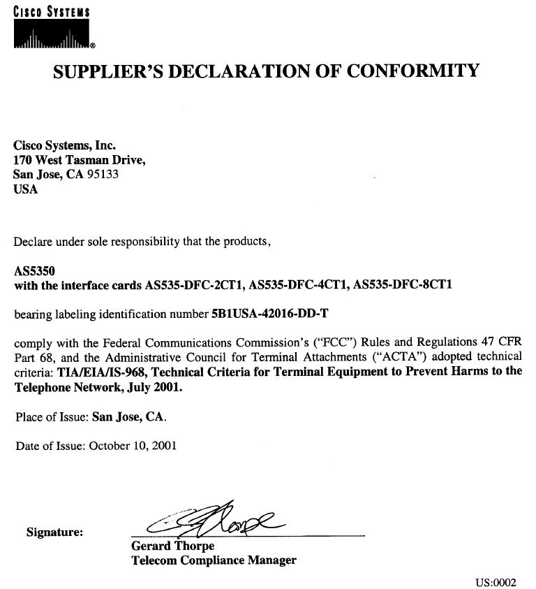 Cisco AS5350 and Cisco AS5350XM Universal Gateway Regulatory Compliance ...
