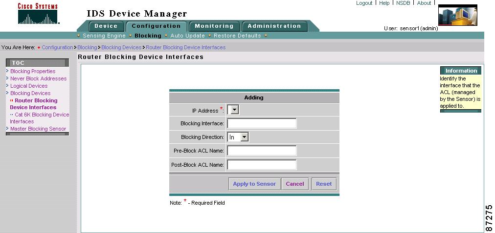 IDS Device Manager Configuration Tasks - Cisco