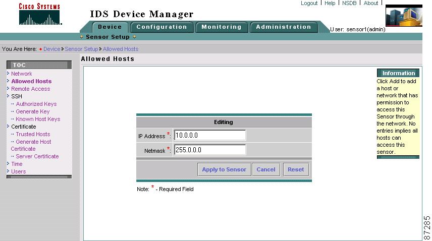 IDS Device Manager Sensor Setup - Cisco
