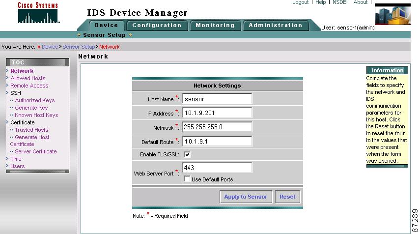 IDS Device Manager Sensor Setup - Cisco