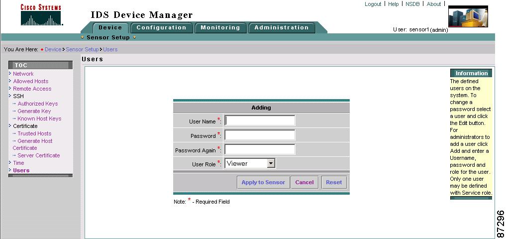 IDS Device Manager Sensor Setup - Cisco