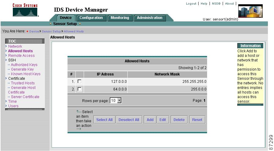 IDS Device Manager Sensor Setup - Cisco