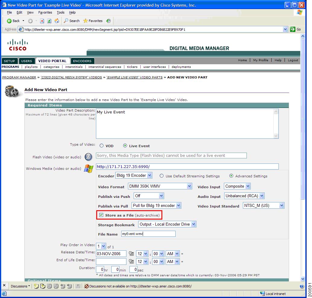Cisco Digital Media Manager User Guide (version 3.5) - Setting Up Live ...