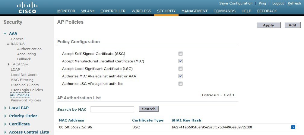 Cisco Aironet® 1815T (Teleworker) Access Point Deployment Guide - Configuring AP Authentication ...