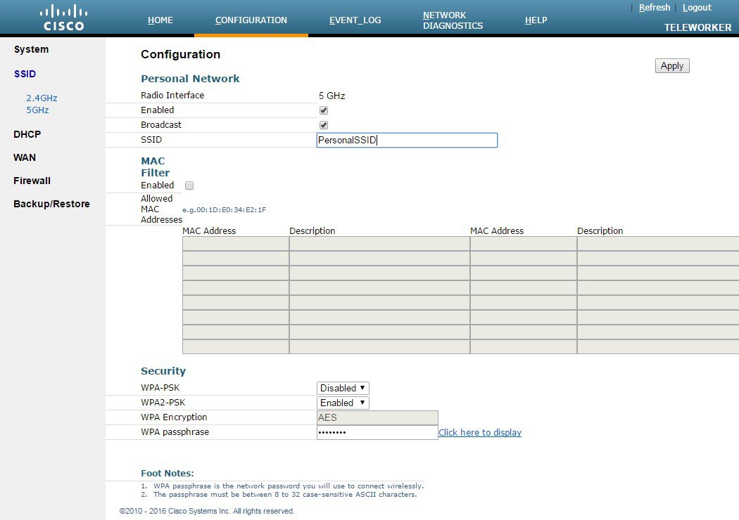 Cisco Aironet® 1815t Teleworker Access Point Deployment Guide Configuring Personal Ssid On