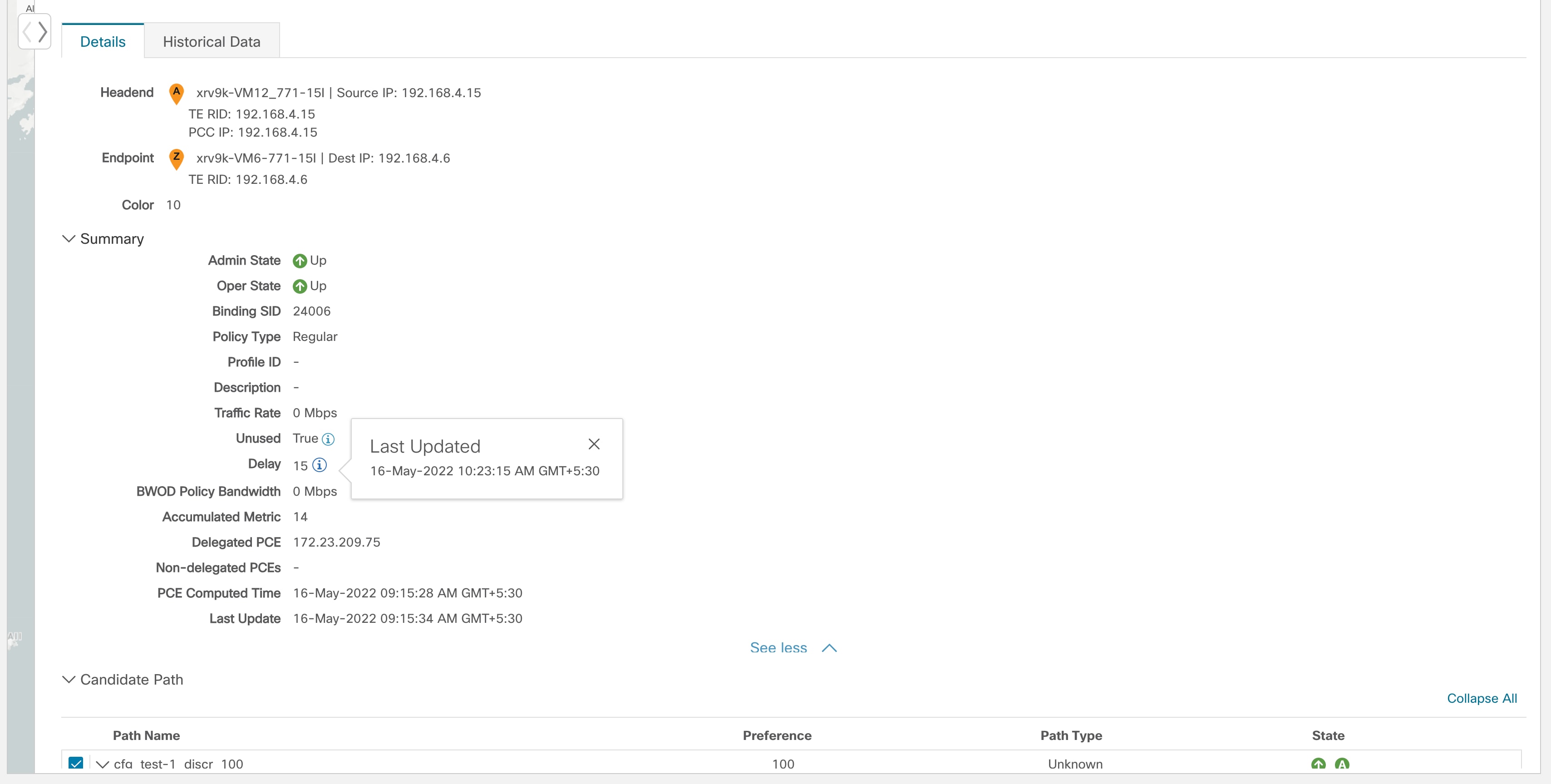 Cisco Crosswork Optimization Engine 4.0 User Guide - Visualize SR-MPLS and SRv6 Policies ...