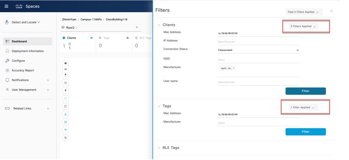 Cisco Spaces: Detect and Locate Configuration Guide - Customize Your Dashboard Using Filters ...