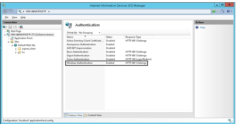 In the left pane right expand the Default Web Site, Right click on ‘tcs’ directory, and choose ...