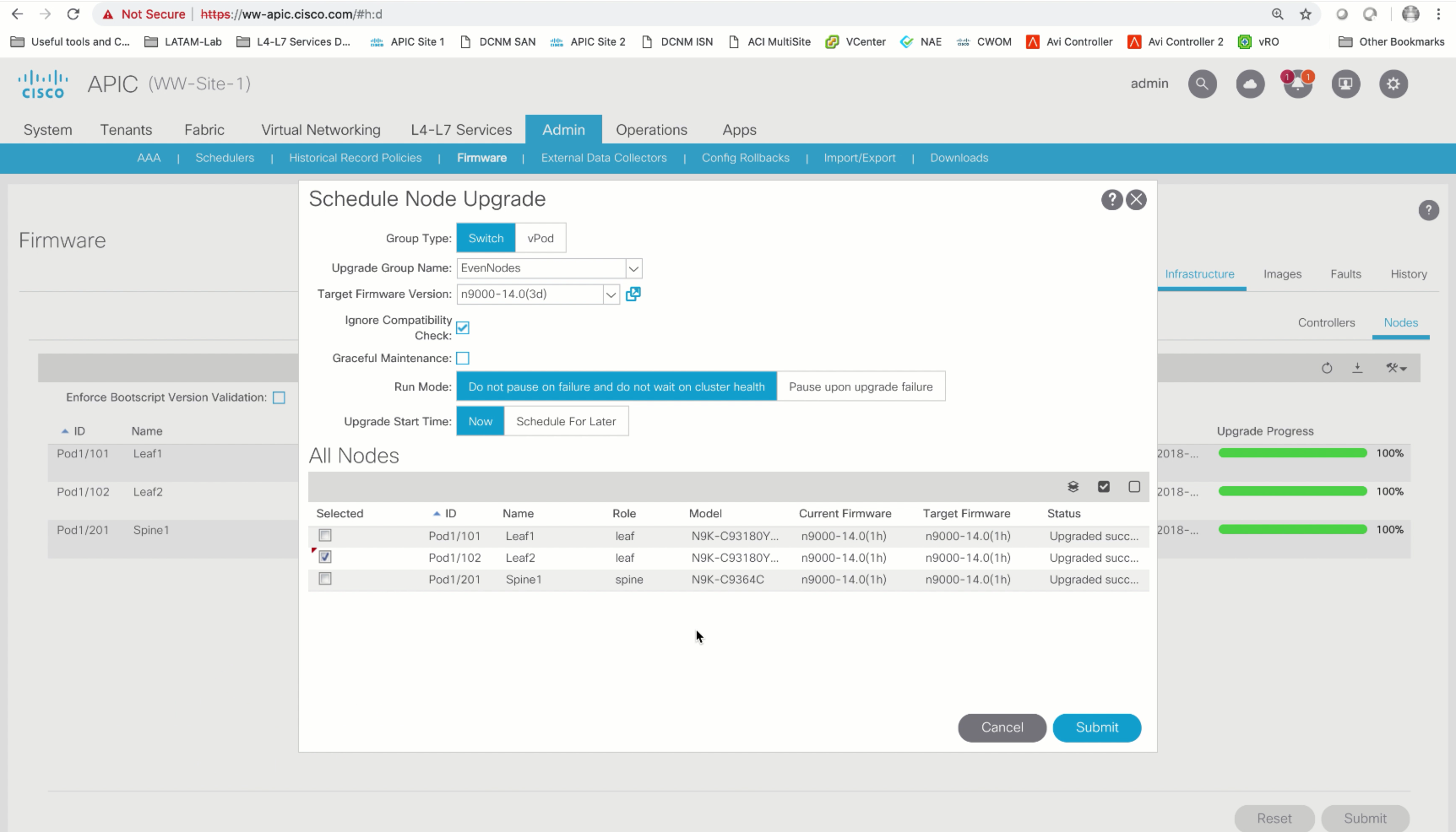 ACI software upgrade process walkthrough