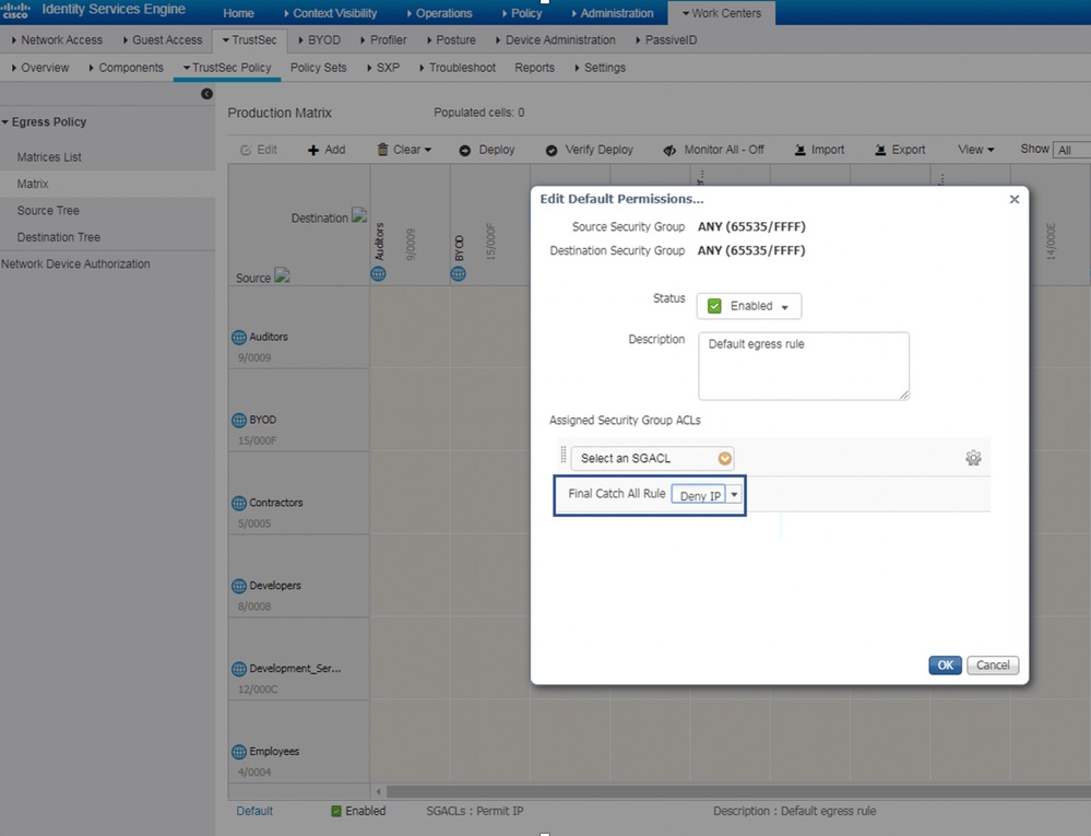 SDA를 사용하는 Cisco ISE TrustSec Allow-List 모델(기본 거부 IP) - Cisco