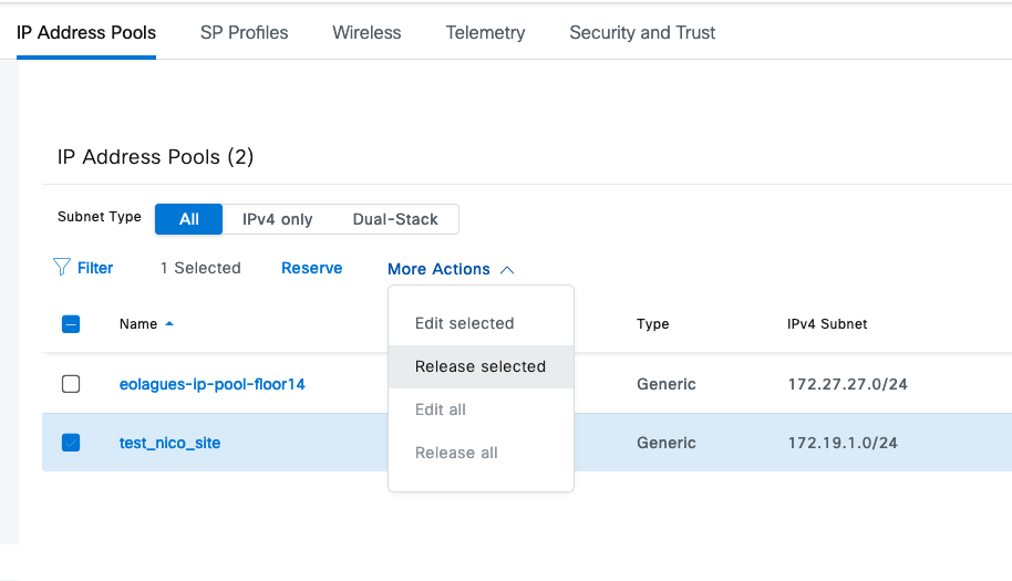 Subnet IP-adresgroep op DNA-centrum repareren - Cisco
