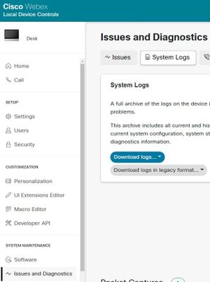 從Webex雲影片裝置收集日誌 - Cisco