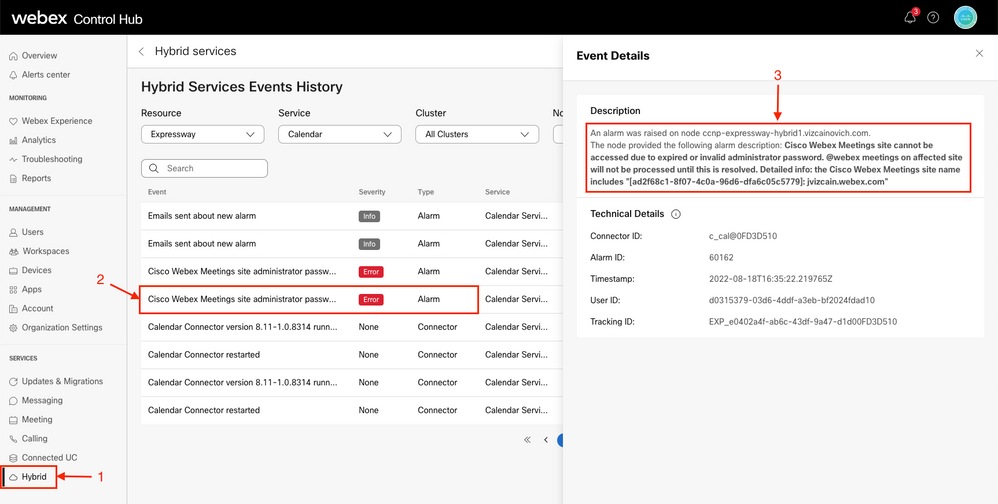 排除混合日历故障 — 密码已过期或无效 - Cisco