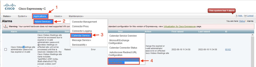 排除混合日历故障 — 密码已过期或无效 - Cisco