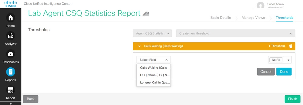 CUIC-Berichtsstandardansicht und -schwellenwerte konfigurieren - Cisco