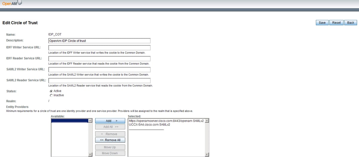 قم بتثبيت Openam Identity Provider Idp ل Cisco Identity Service Ids وتكوينه لتمكين Sso Cisco