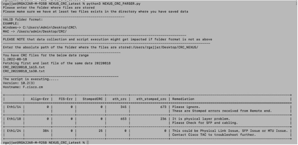 Resolución de problemas de error CRC de interfaz Nexus 9000 con script - Cisco