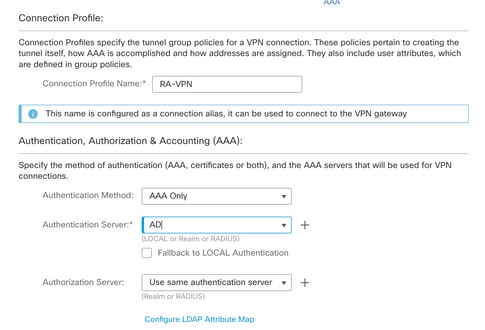 Configuración de VPN de RA con autenticación LDAP y autorización para FTD - Cisco
