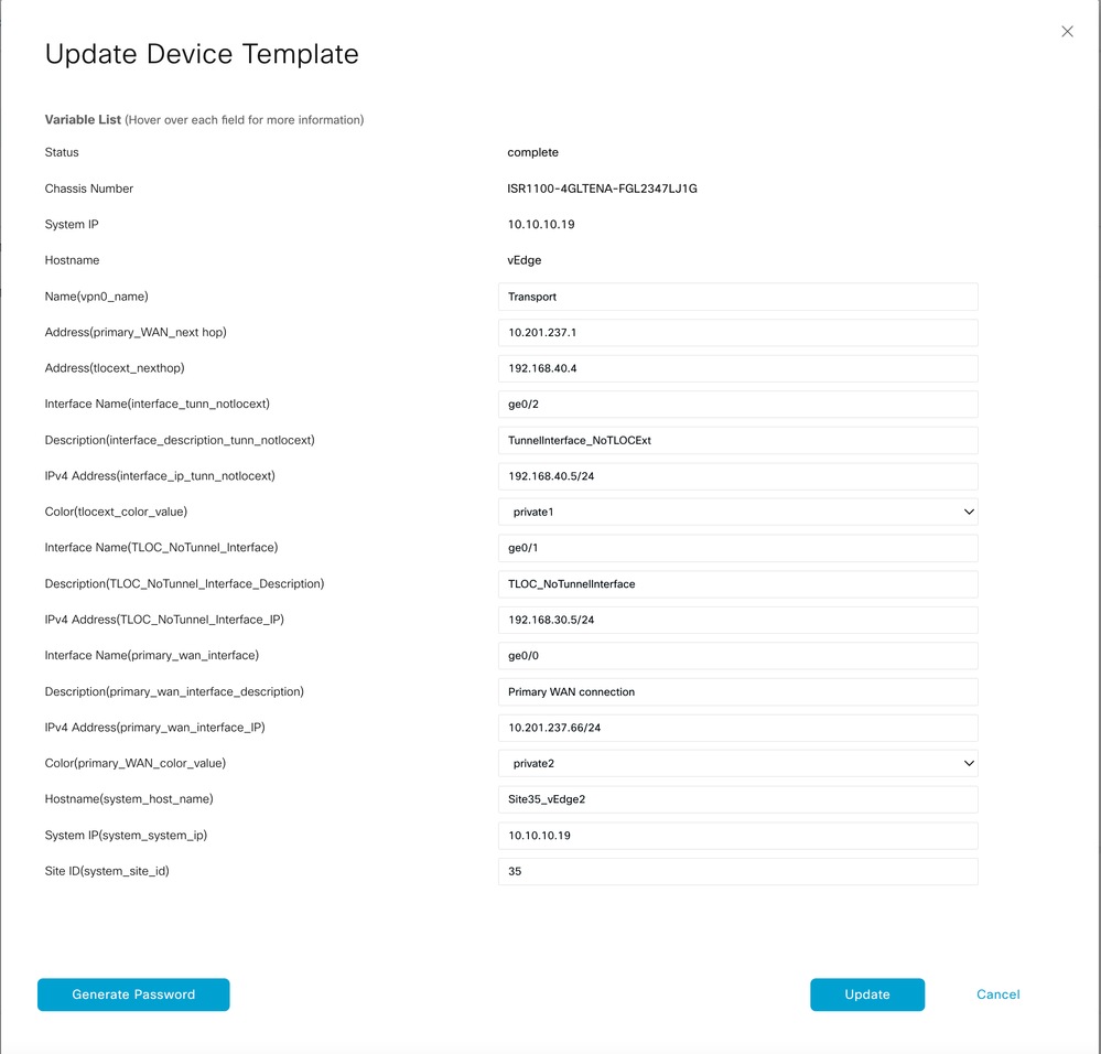 Configuración de la extensión TLOC mediante la plantilla de funciones de vManage - Cisco