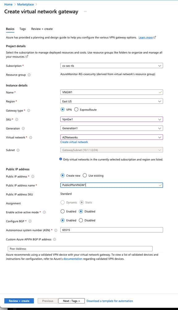 配置到azure的asa Ipsec Vti連線 Cisco