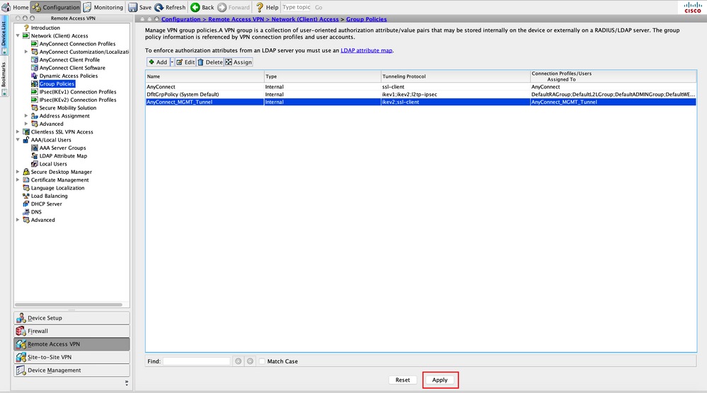 在 Asa 上配置 Anyconnect 管理 Vpn 隧道 Cisco
