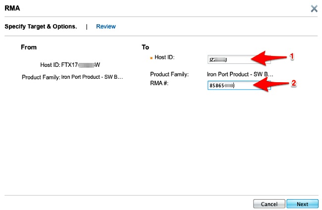 현재 Cisco Content Security Appliance에서 RMA 어플라이언스로 라이센스 이전 - Cisco