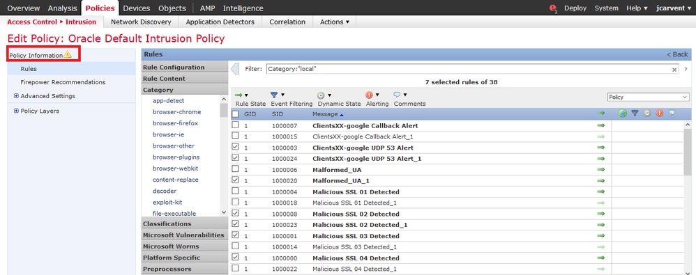 使用CLI和FMC GUI從Firepower感測器驗證自定義SID清單 - Cisco
