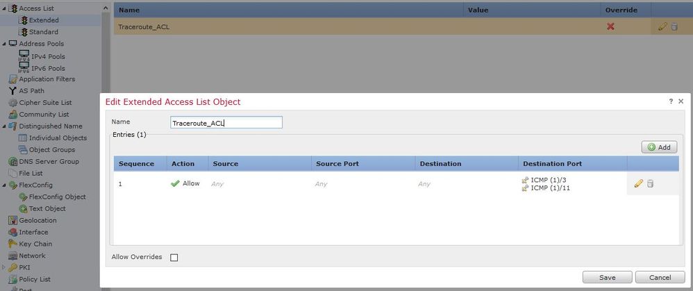 允許traceroute通過firepower威脅防禦ftd Cisco