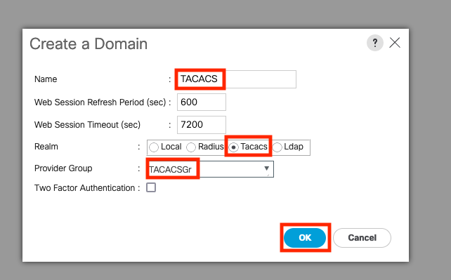 在带有ise服务器的ucs Manager上配置tacacs身份验证域 Cisco