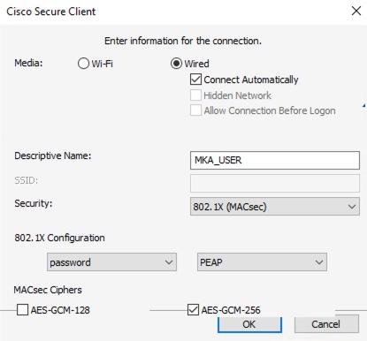Configurar e solucionar problemas do MKA usando Secure Client 5 - Cisco