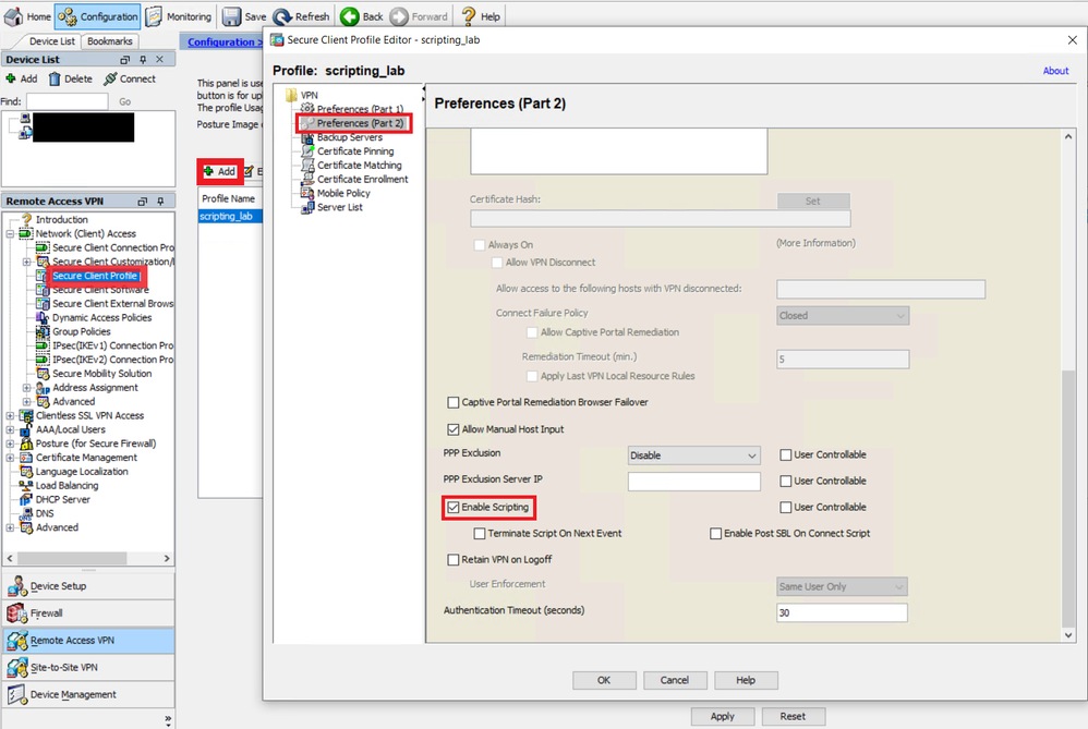 Configurazione degli script Secure Client (AnyConnect) - Cisco