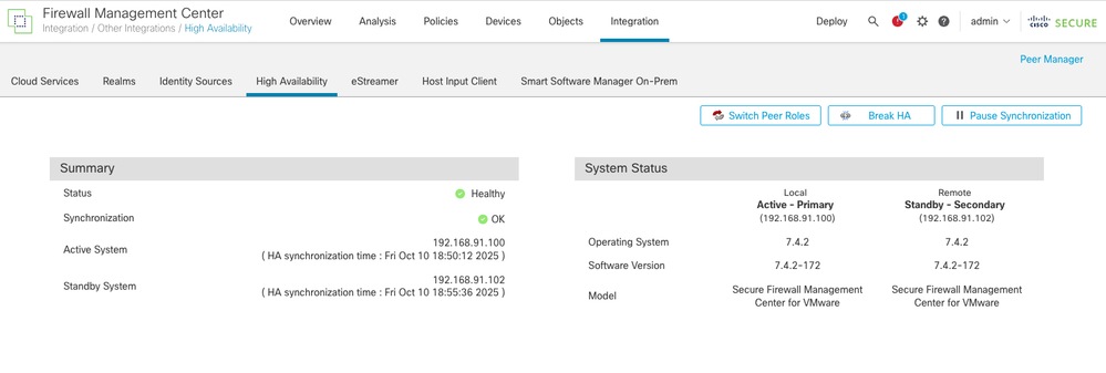 고가용성으로 FMC 업그레이드 - Cisco