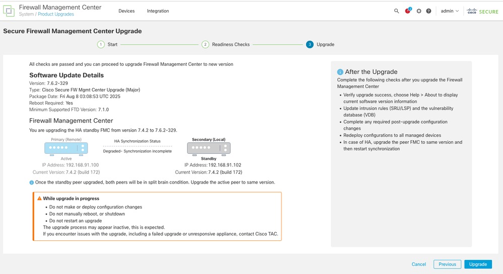 고가용성으로 FMC 업그레이드 - Cisco