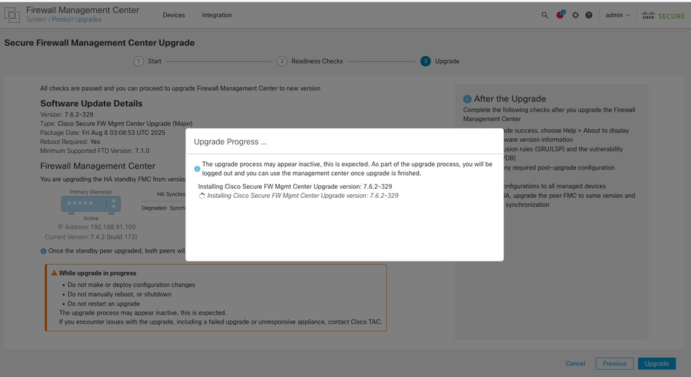 고가용성으로 FMC 업그레이드 - Cisco