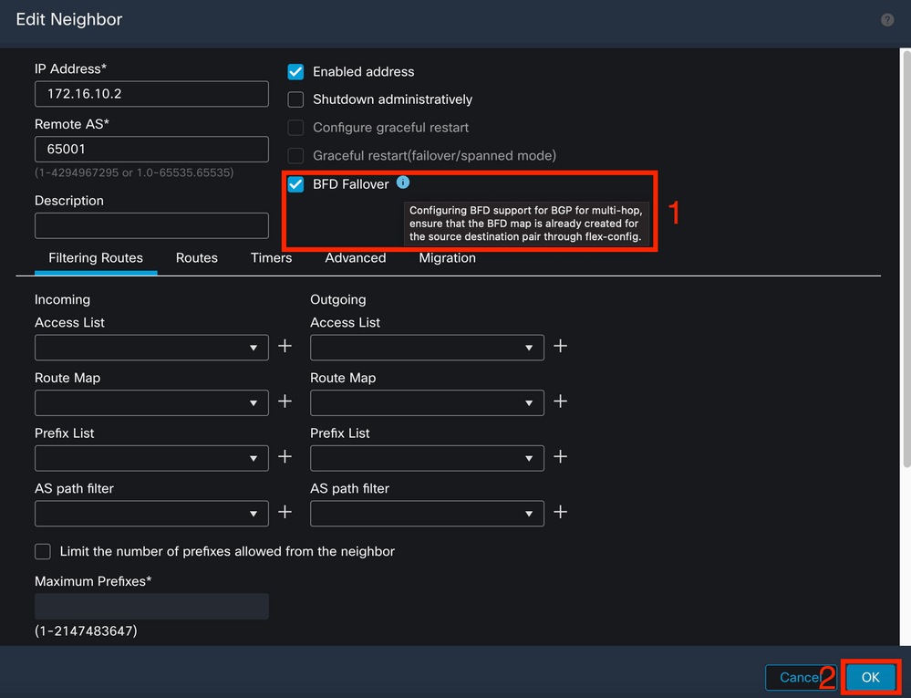 Configuración de BFD en Secure Firewall Threat Defence con Flex-Config ...