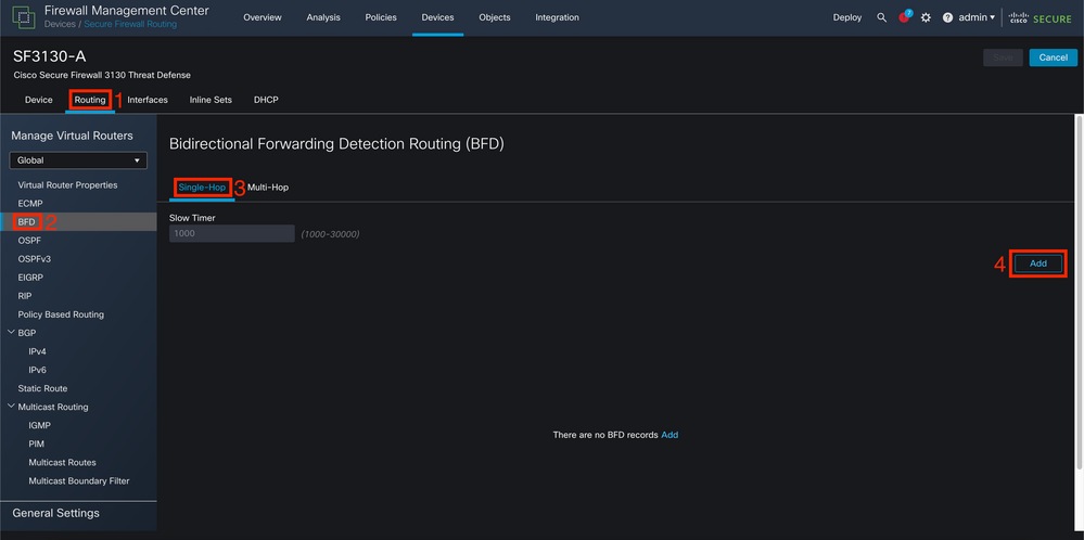 Configurar o BFD no Secure Firewall Threat Defense com GUI - Cisco