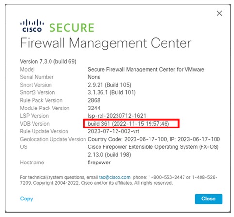 Implementatie van Rollback VDB-versie in FMC versie 7.3+ - Cisco