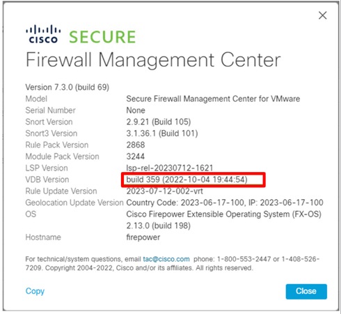 Implemente la Versión de Rollback VDB en FMC Versión 7.3+ - Cisco