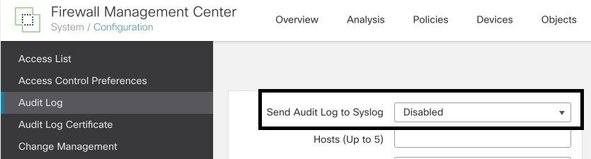 Configurar FMC para enviar registros de auditoría a un servidor Syslog - Cisco
