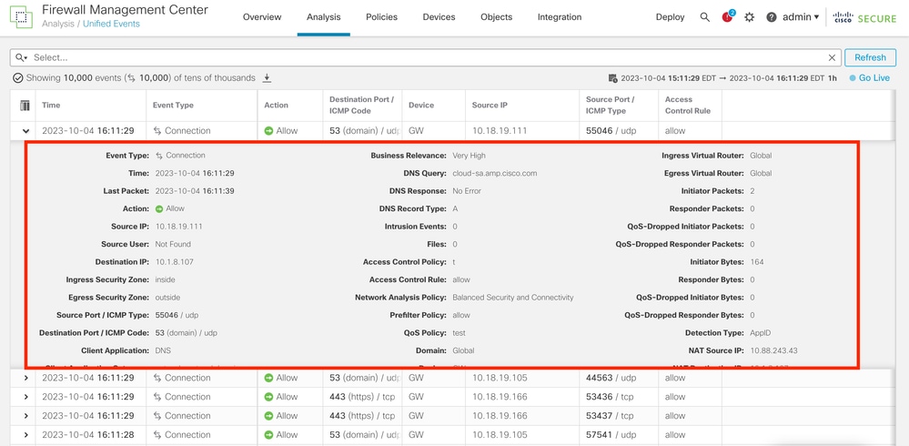 Supervisión de eventos mediante el visor de eventos unificado en la GUI de FMC - Cisco