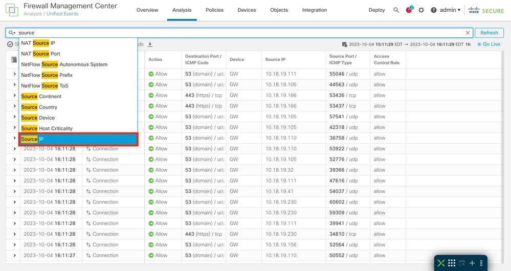 FMC GUI에서 Unified Event Viewer를 사용하여 이벤트 모니터링 - Cisco