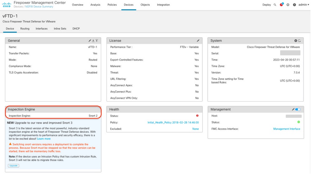 確定在firepower威脅防禦ftd上運行的活動snort版本 Cisco