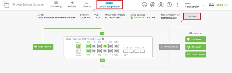 使用fdm配置ftd高可用性 Cisco