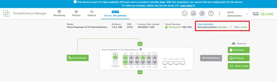 Configuración de alta disponibilidad de FTD mediante FDM - Cisco
