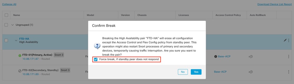 고가용성을 보장하는 보안 방화벽 위협 방어의 결함 있는 유닛 교체 Cisco