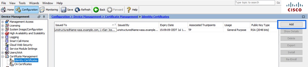 在asdm管理的asa上安裝並續訂證書 Cisco