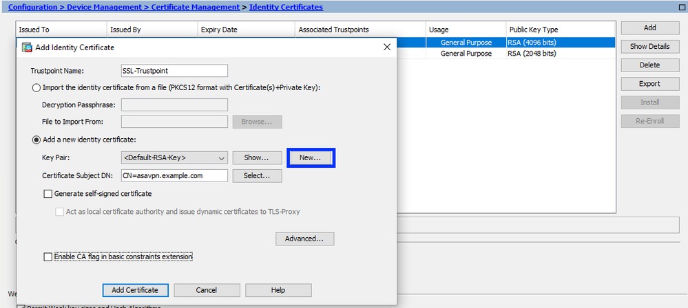 Installazione e rinnovo dei certificati su un'appliance ASA gestita da ...