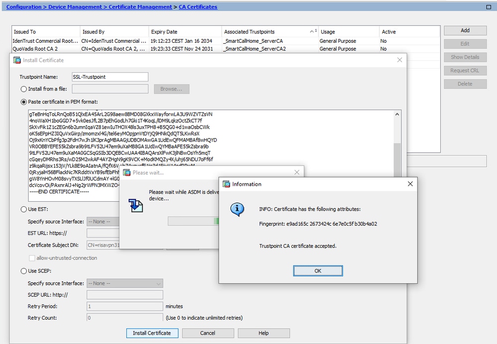 Installazione e rinnovo dei certificati su un'appliance ASA gestita da ASDM - Cisco